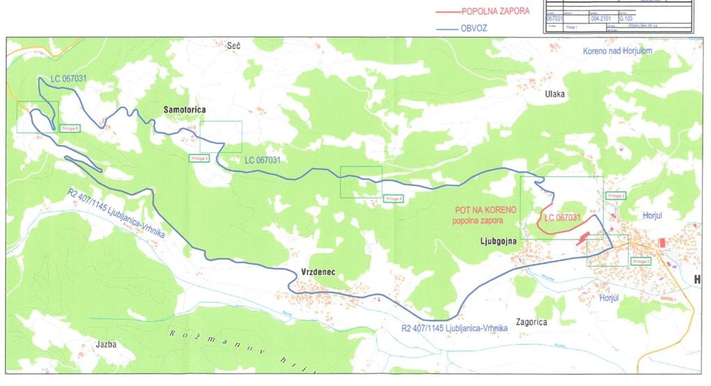 Popolna zapora lokalne ceste Horjul–Samotorica–Pil (Pot na Koreno ...